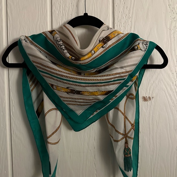 Accessories | Vintagestyle Equestrian Chain Print Scarf Teal Gold ...